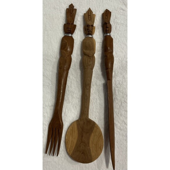 Kitchen | Vintage African Hand Carved Wood Kitchen Utensils Spoon Fork ...
